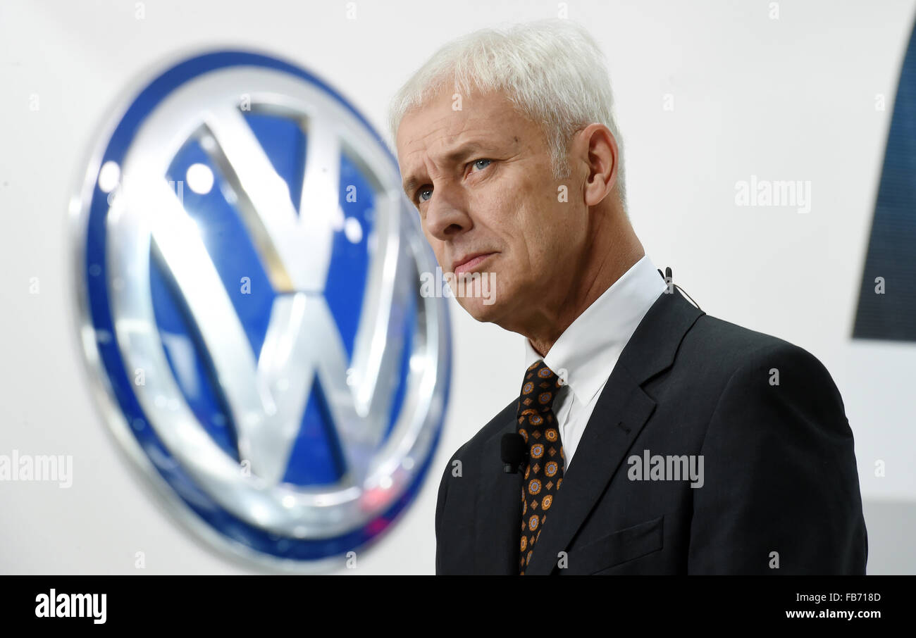 Volkswagen AG CEO Matthias Mueller pictured in front of the corporate ...
