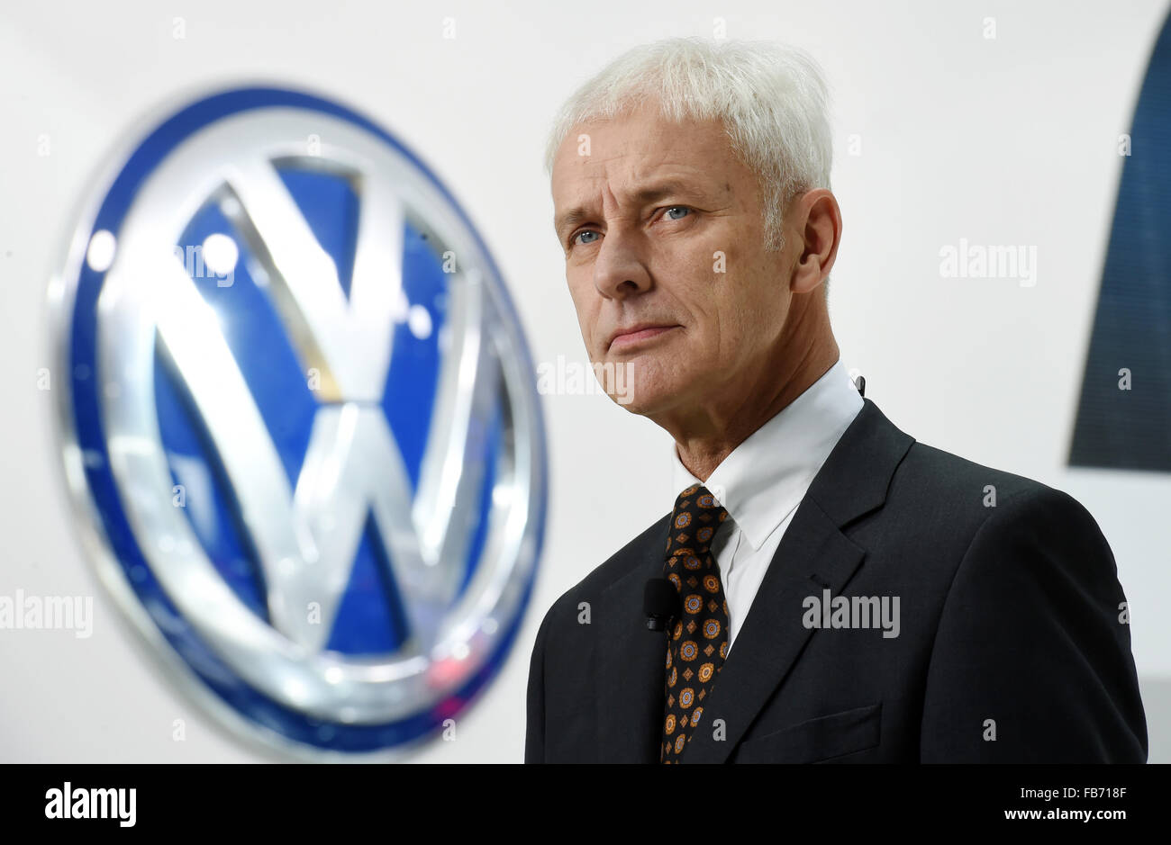 Volkswagen AG CEO Matthias Mueller pictured in front of the corporate ...