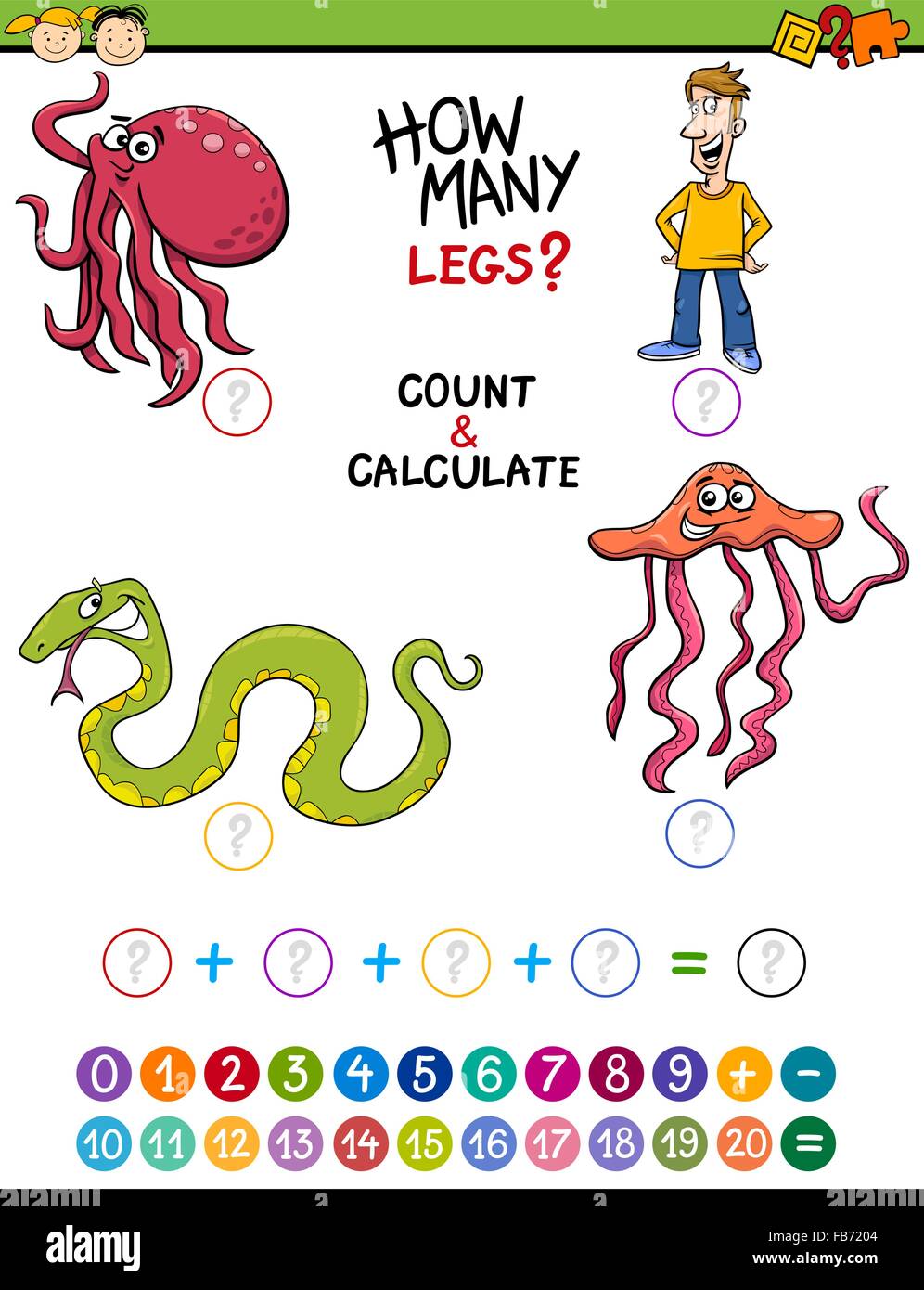 Cartoon Illustration of Education Mathematical Count and Addition Task ...