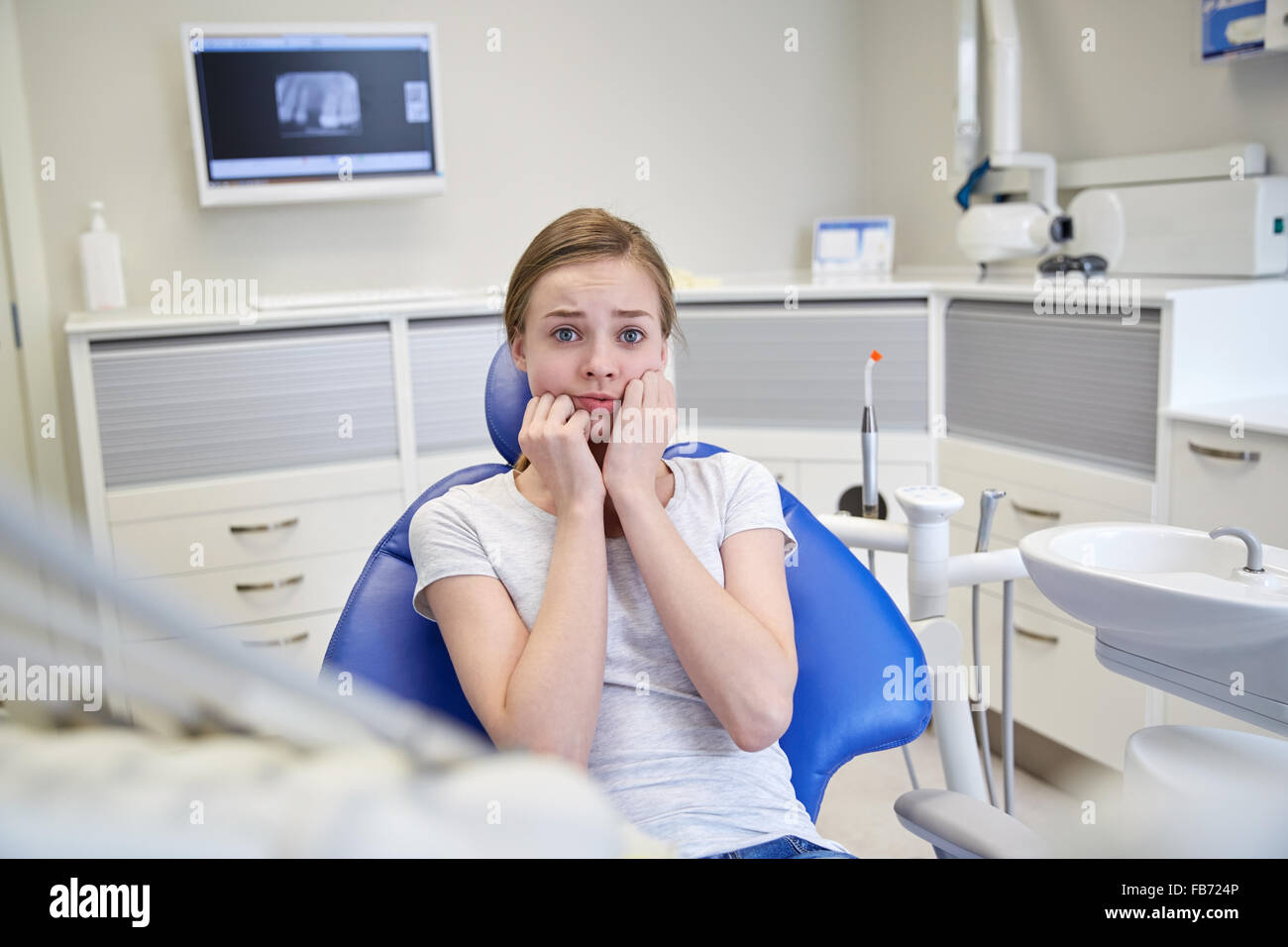 scared and terrified patient girl at dental clinic Stock Photo - Alamy