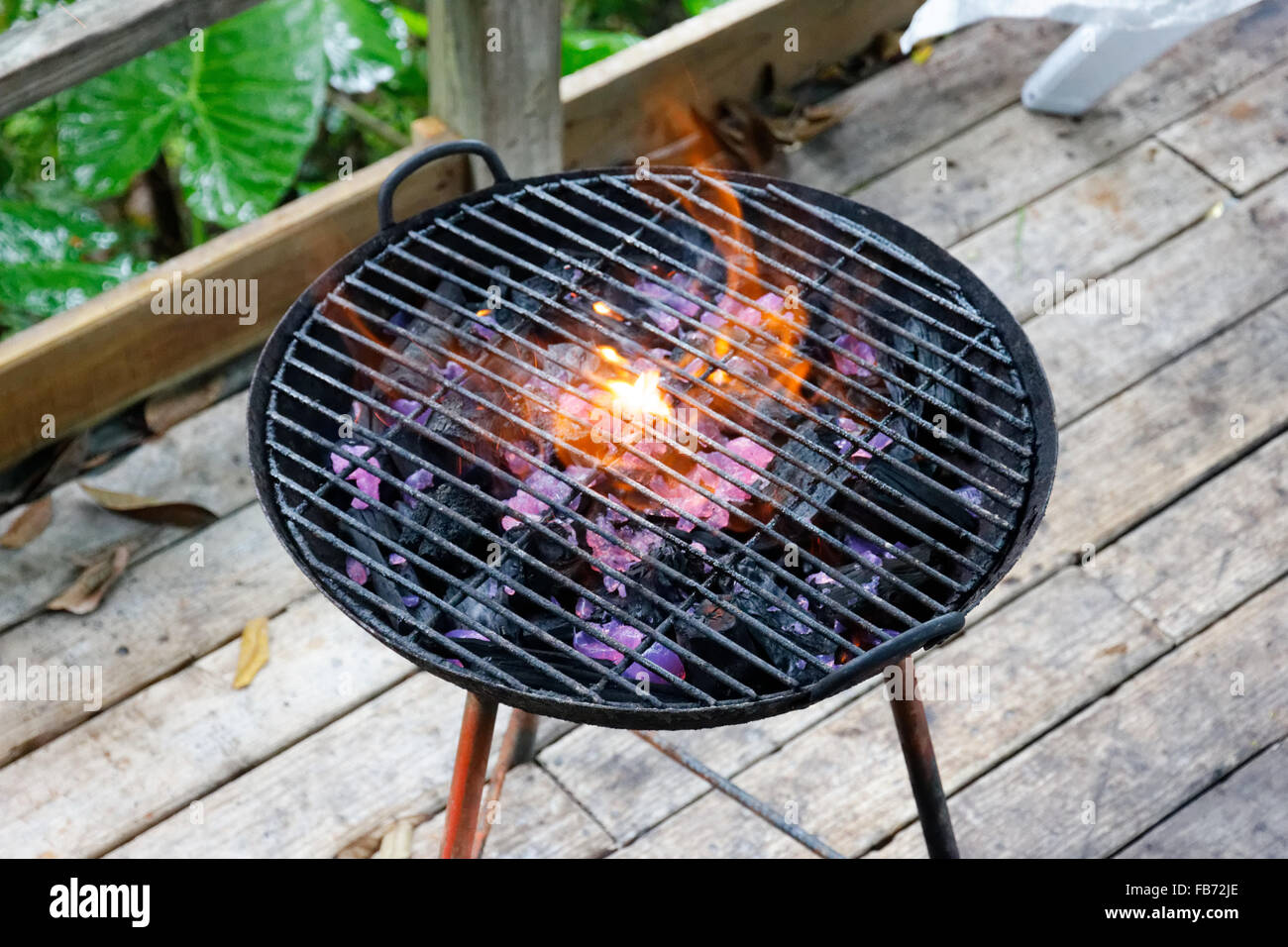 Barbecue grill with fire on coals Stock Photo - Alamy