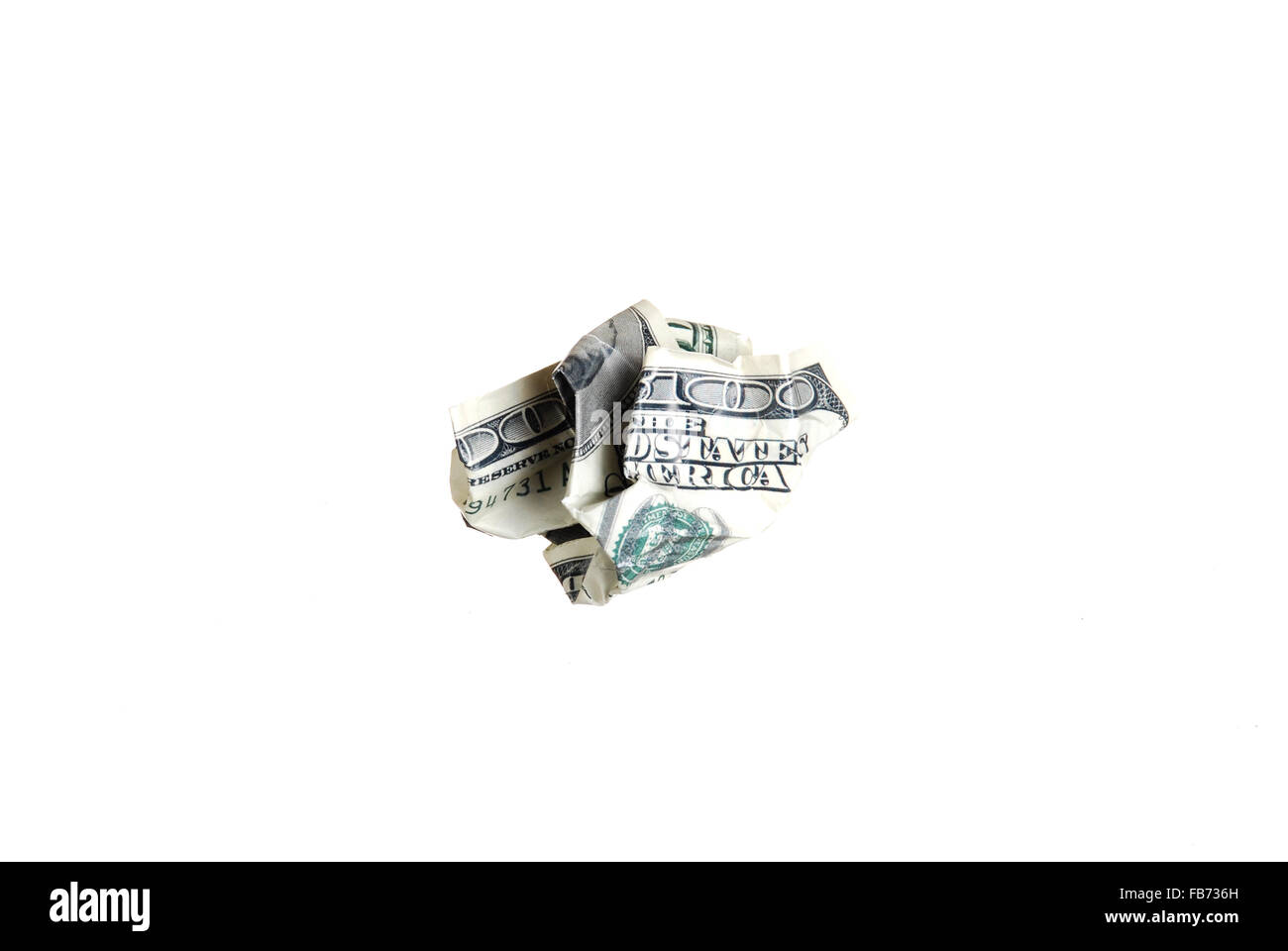 crumpled 100 dollar bill on a white background Stock Photo - Alamy