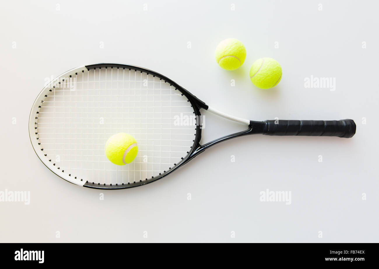 close up of tennis racket with balls Stock Photo - Alamy