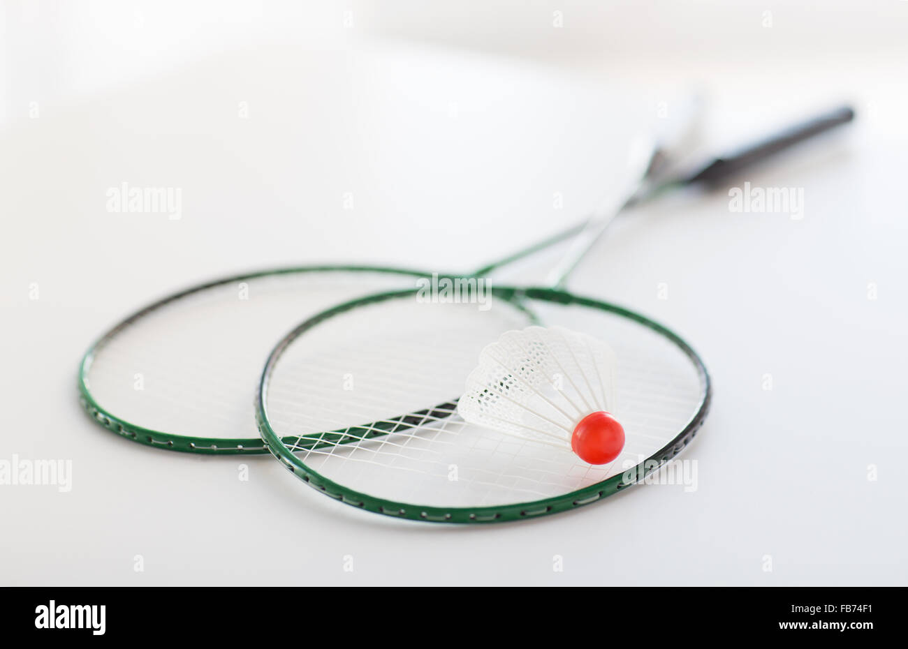 close up of badminton rackets with shuttlecock Stock Photo - Alamy
