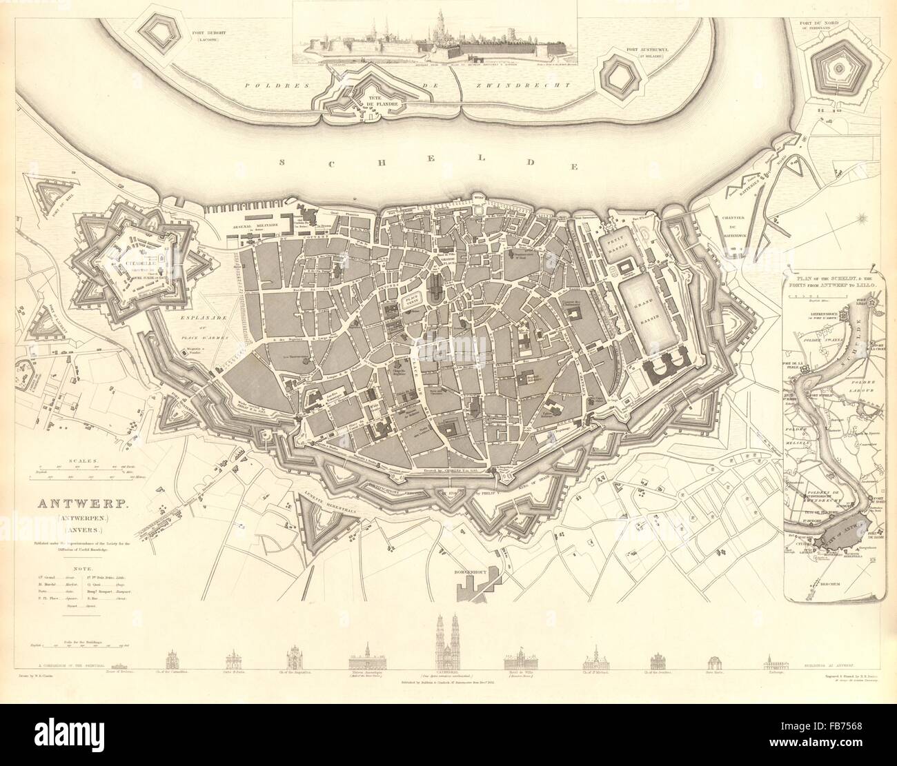 ANTWERP ANTWERPEN ANVERS: Town city map. Schelde forts Lillo. SDUK ...