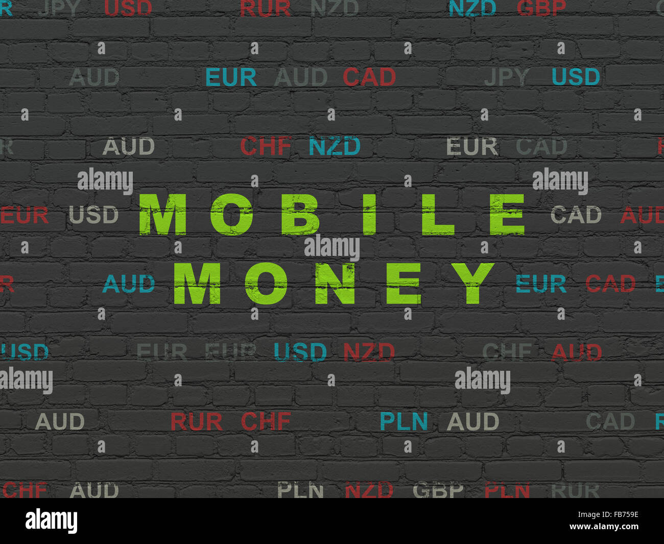 Currency concept: Mobile Money on wall background Stock Photo - Alamy