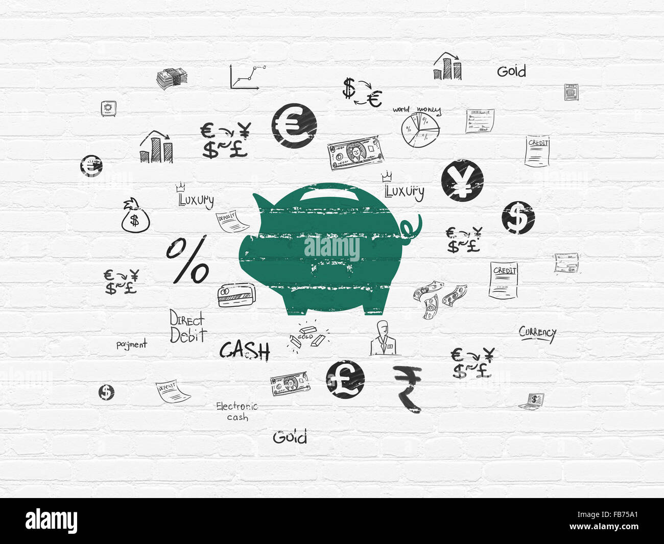 Money concept: Money Box on wall background Stock Photo - Alamy