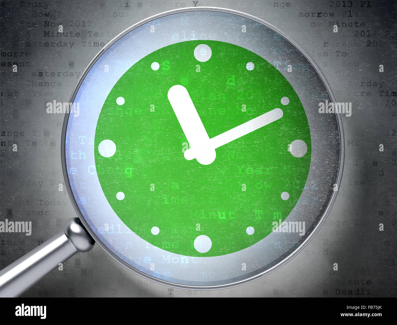 Timeline concept: Clock with optical glass on digital background Stock ...