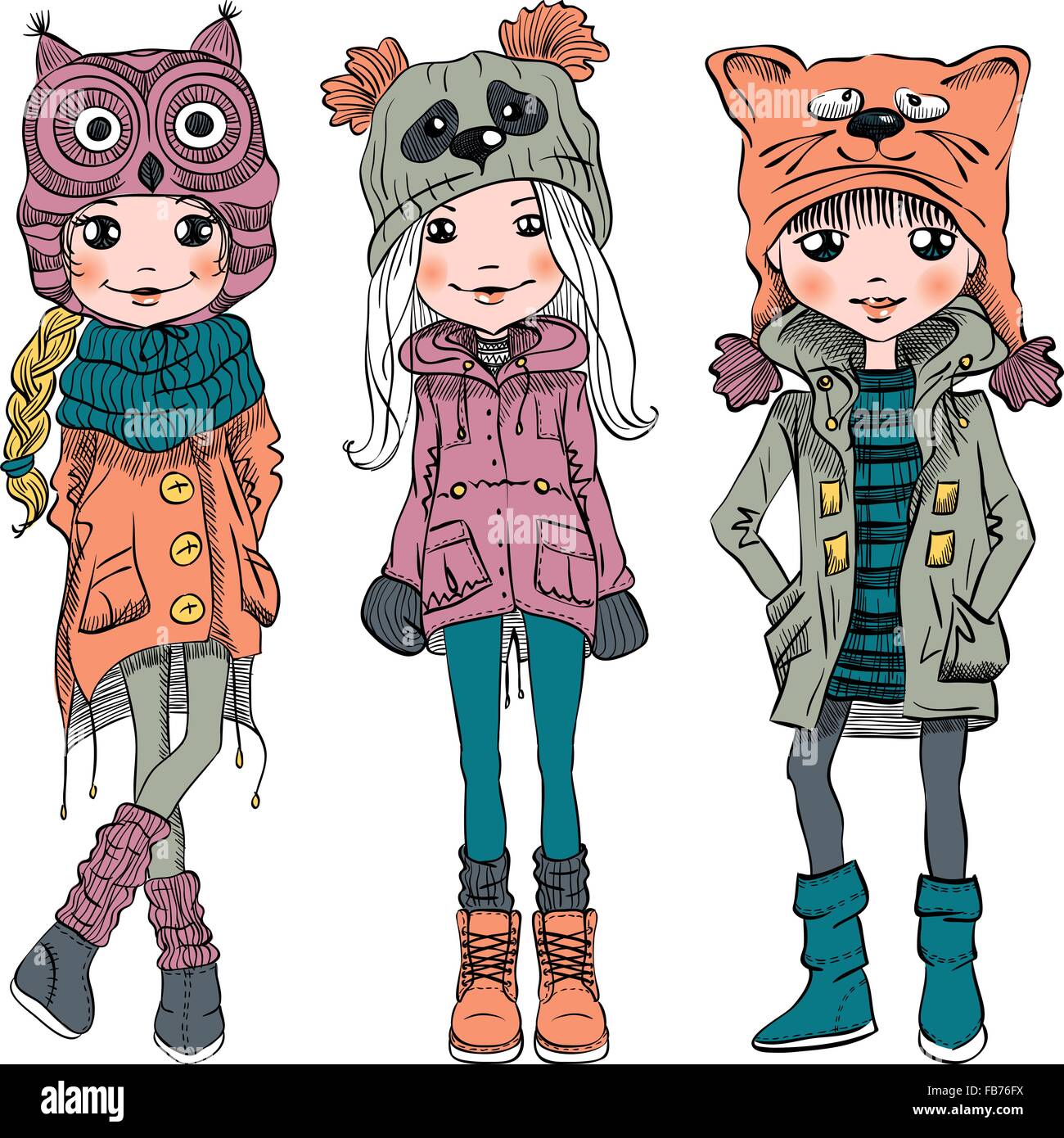 Vector set cute girls in funny hats Stock Vector Image & Art - Alamy