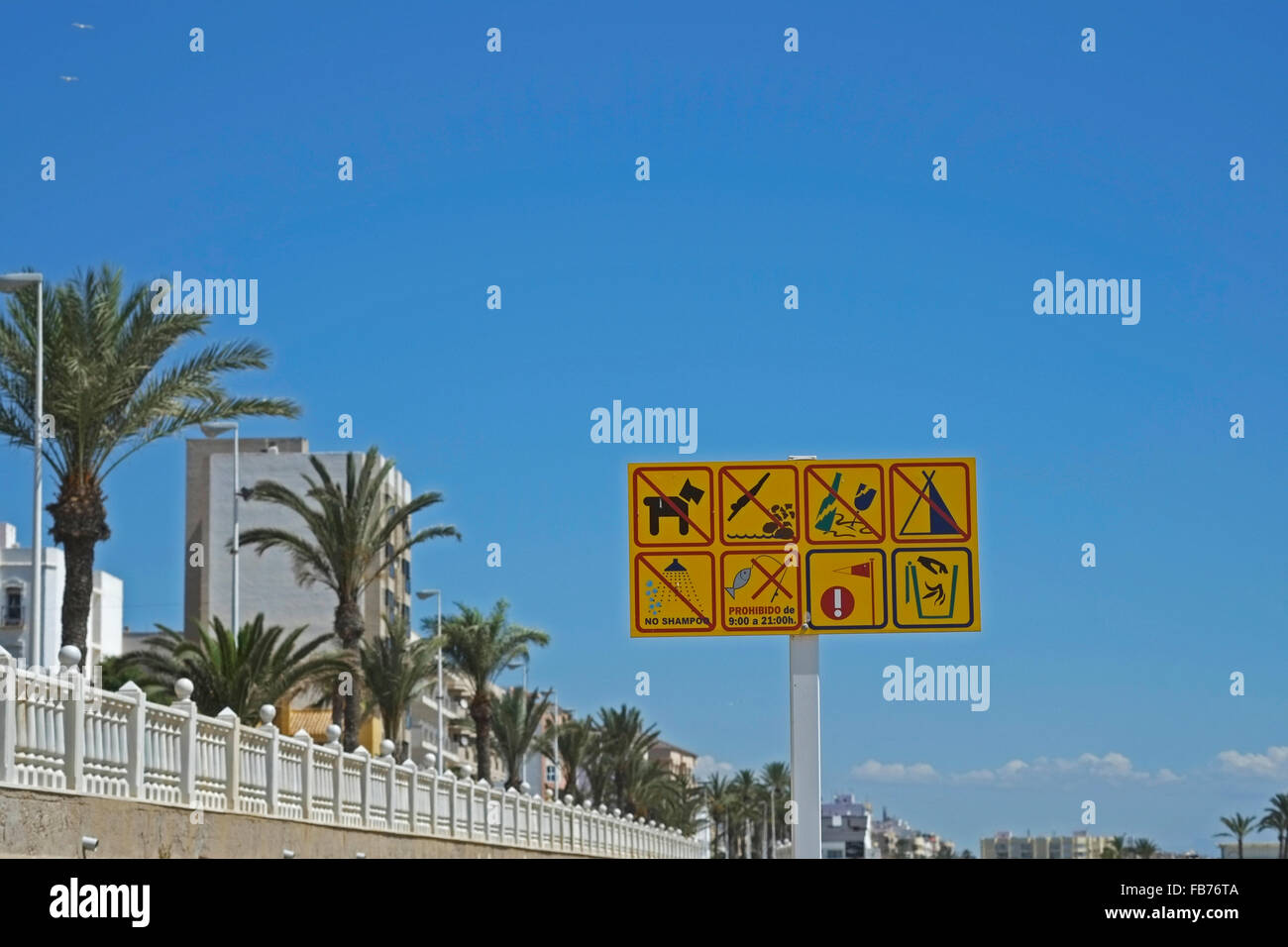 Spanish beach warning signs Stock Photo - Alamy