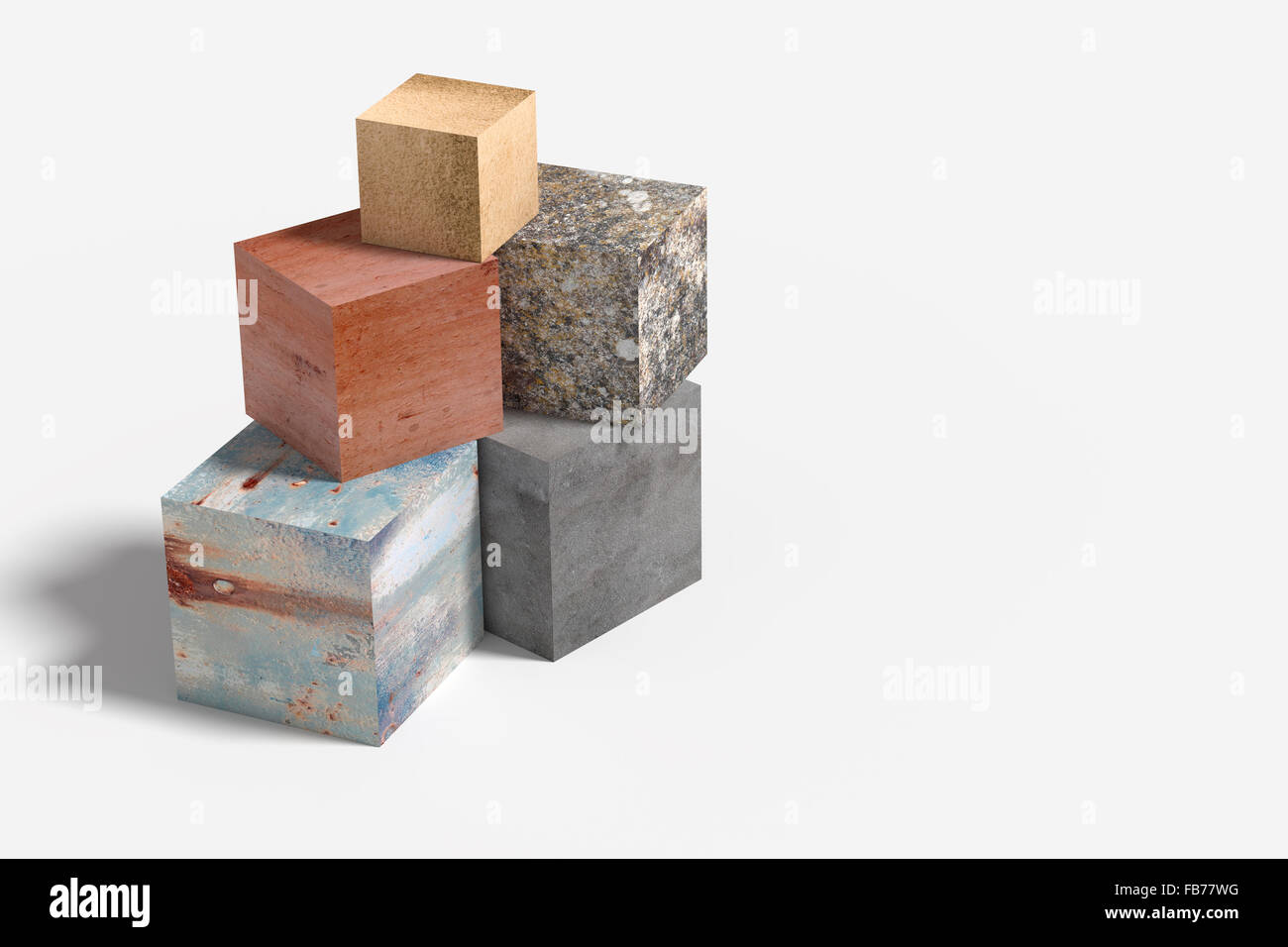 3d rendering of some cubes made of different material. Illustration ...
