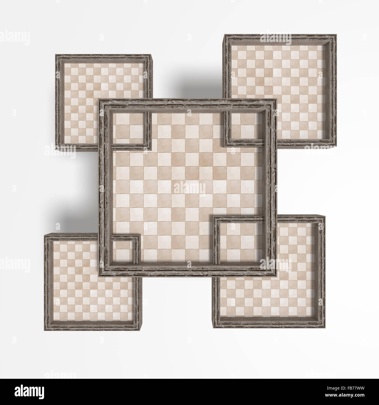 3d rendering of five chess boards on white background. From above Stock ...