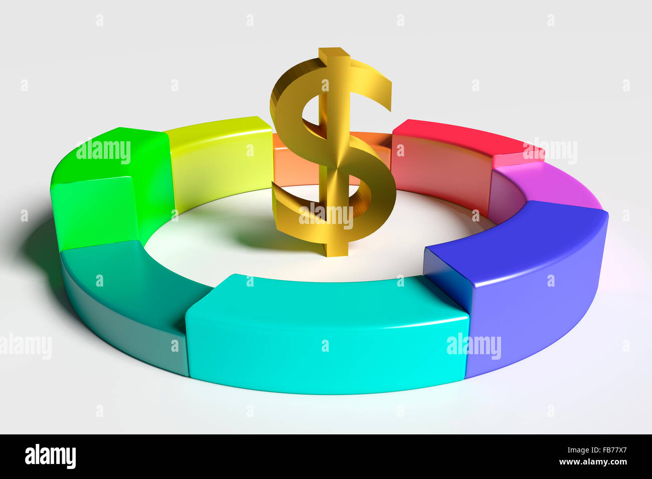 3d rendering of a dollar symbol in the middle of colorful diagram ...