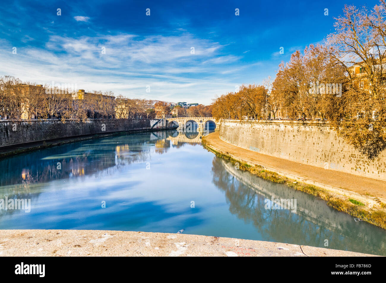 view of the river Tiber, trees, ancient palaces, monuments of ancient ...