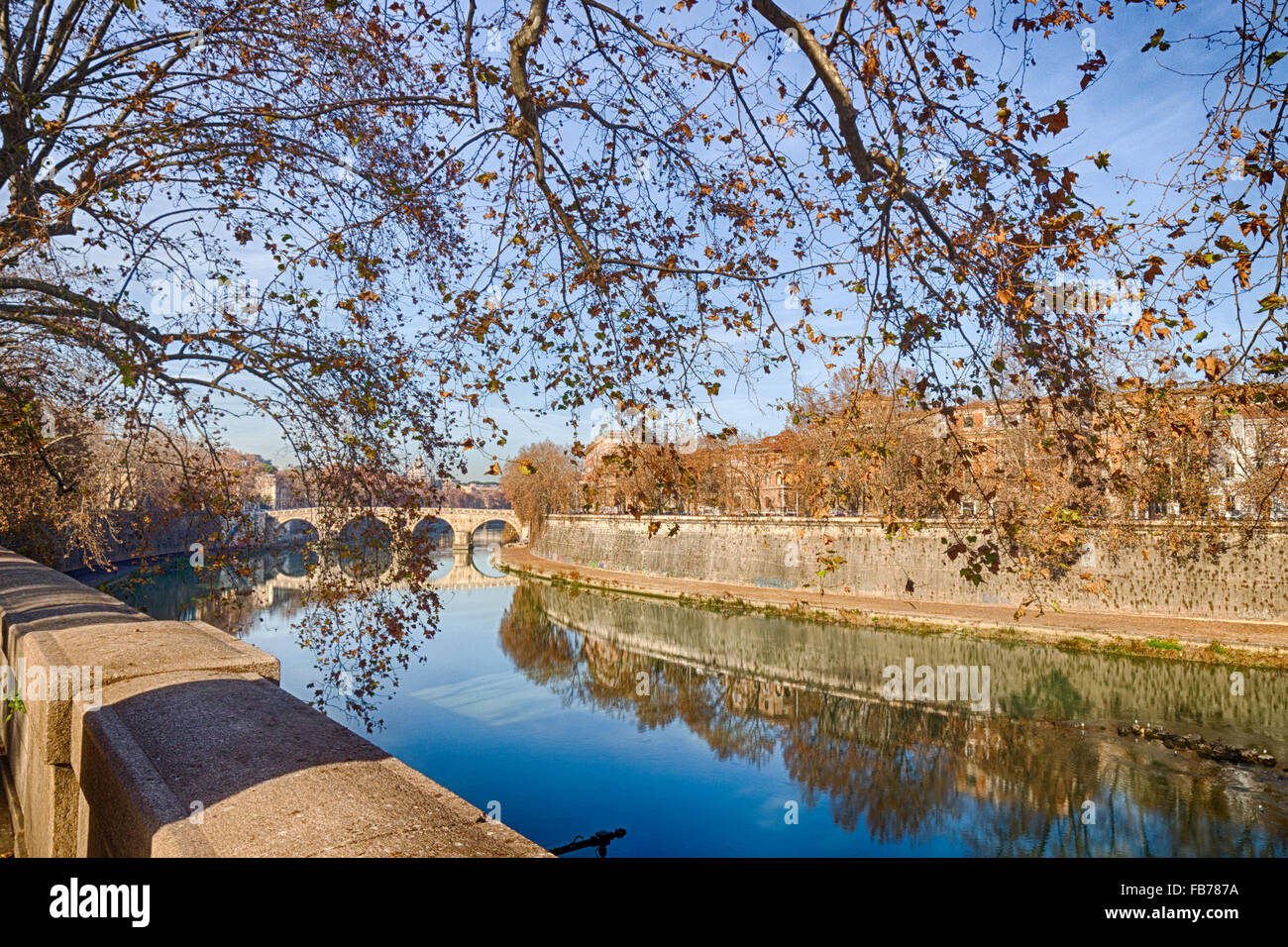 view of the river Tiber, trees, ancient palaces, monuments of ancient ...