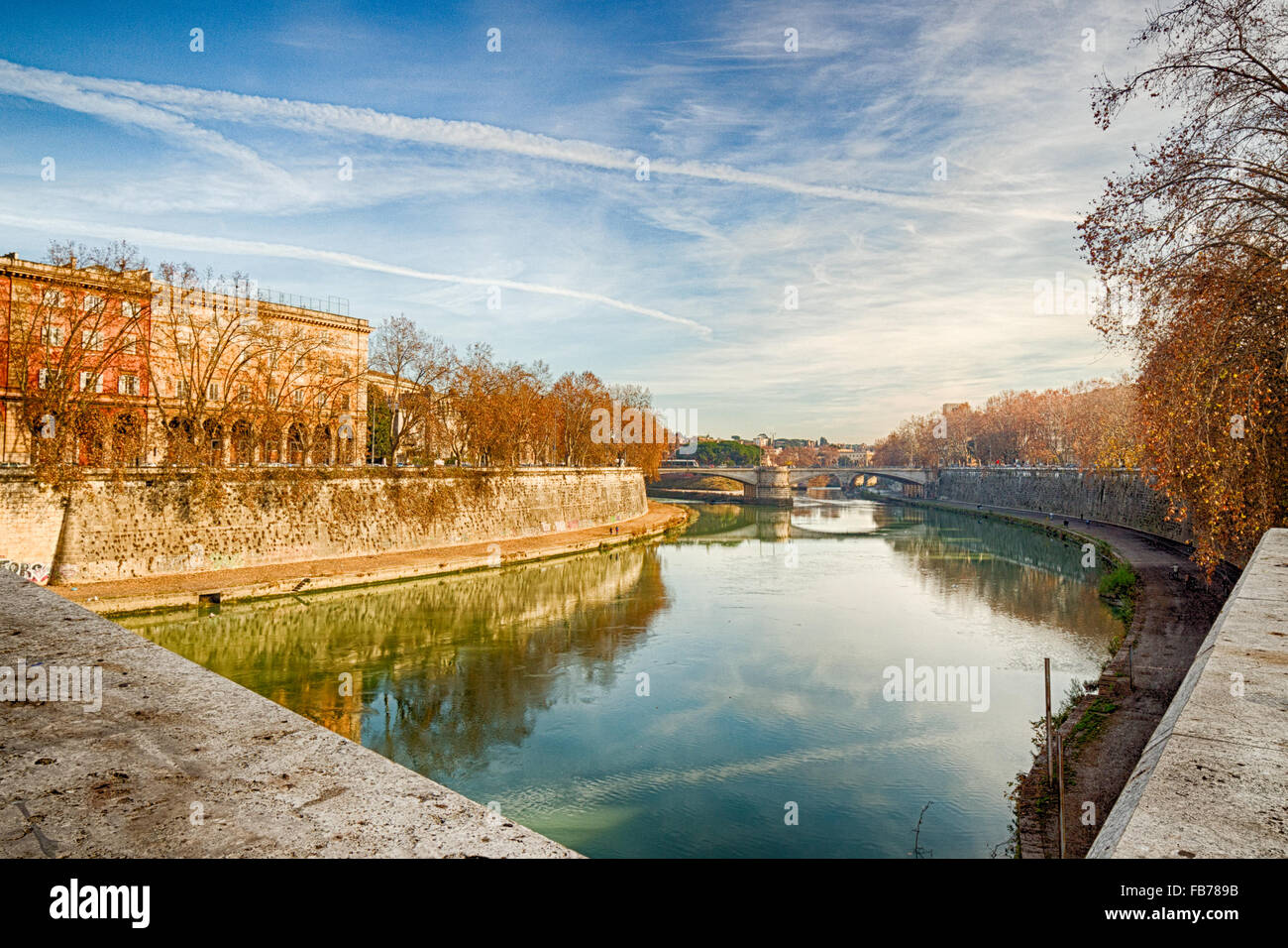 view of the river Tiber, trees, ancient palaces, monuments of ancient ...