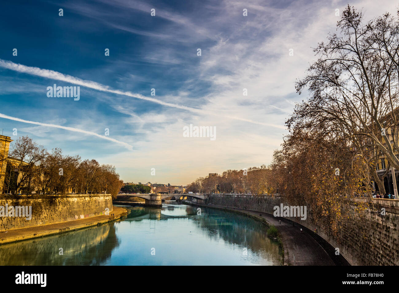 view of the river Tiber, trees, ancient palaces, monuments of ancient ...