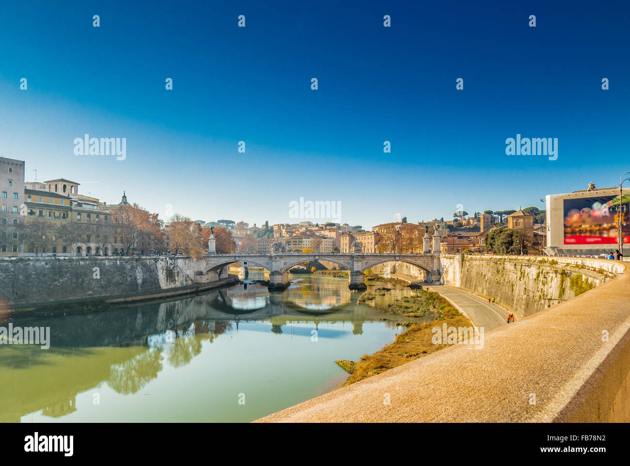 view of the river Tiber, trees, ancient palaces, monuments of ancient ...
