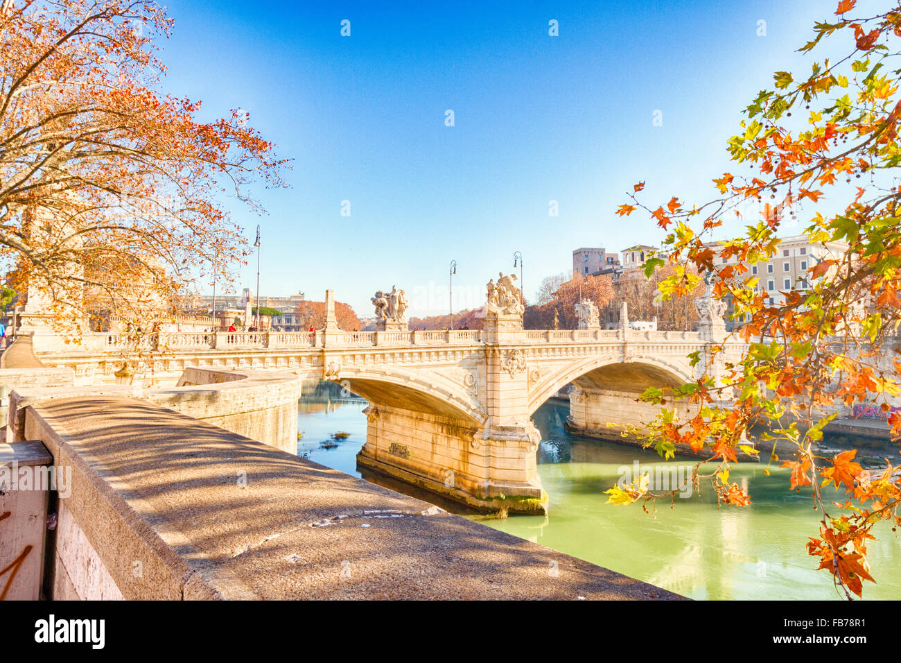 view of the river Tiber, trees, ancient palaces, monuments of ancient ...