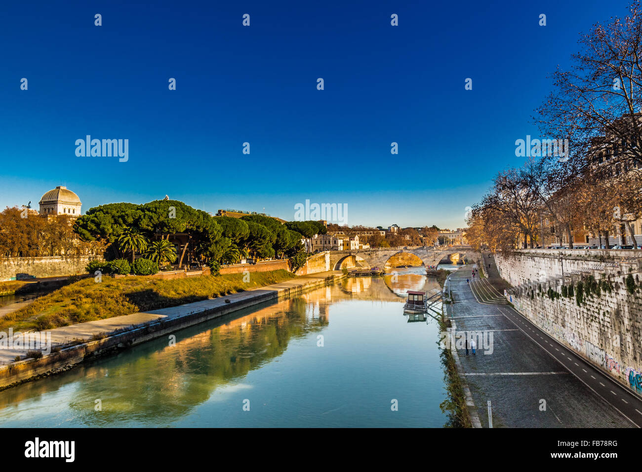 view of the river Tiber, trees, ancient palaces, monuments of ancient ...