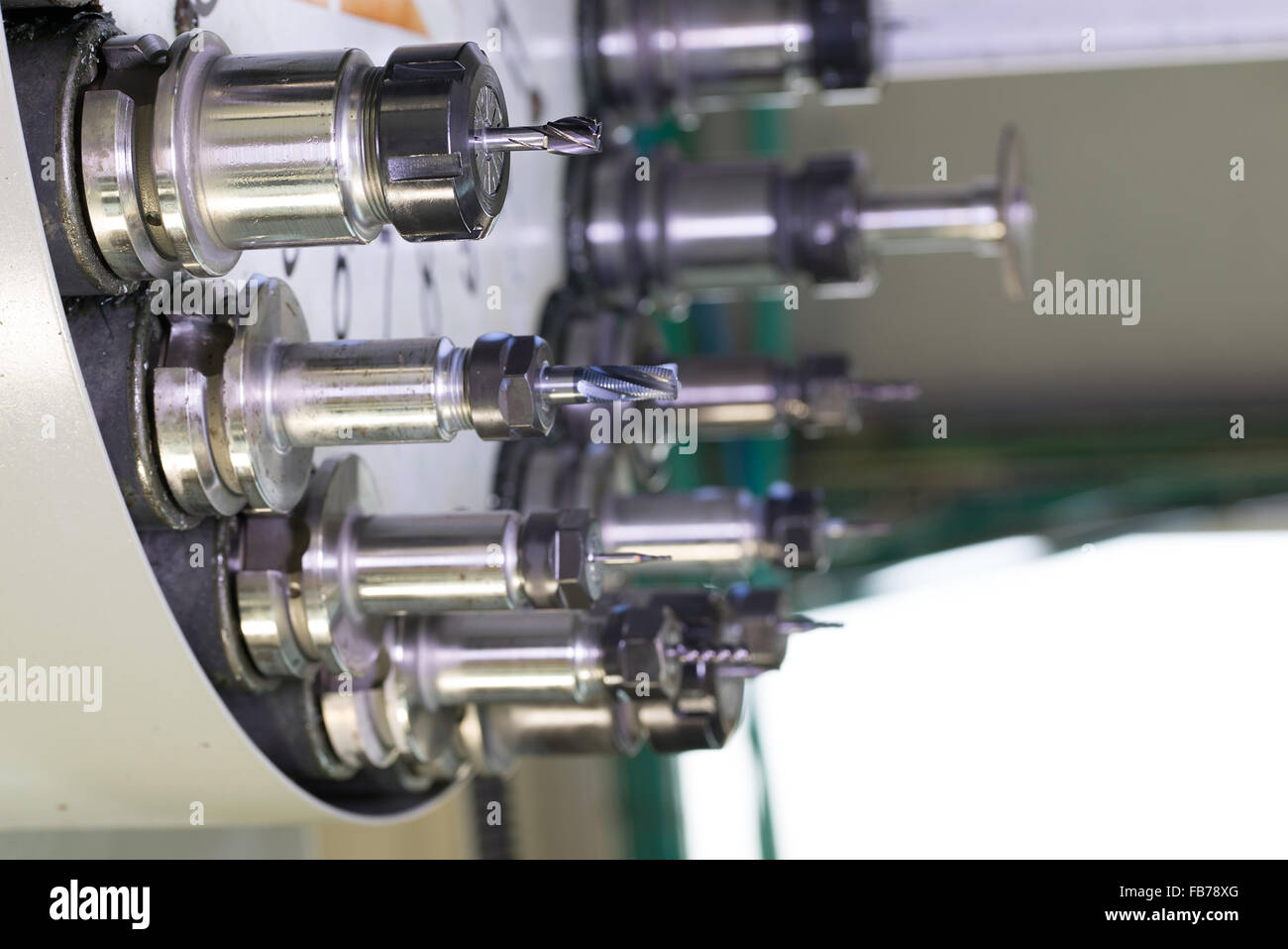 CNC industrial metal work bore cutting tool on automated lathe changer ...