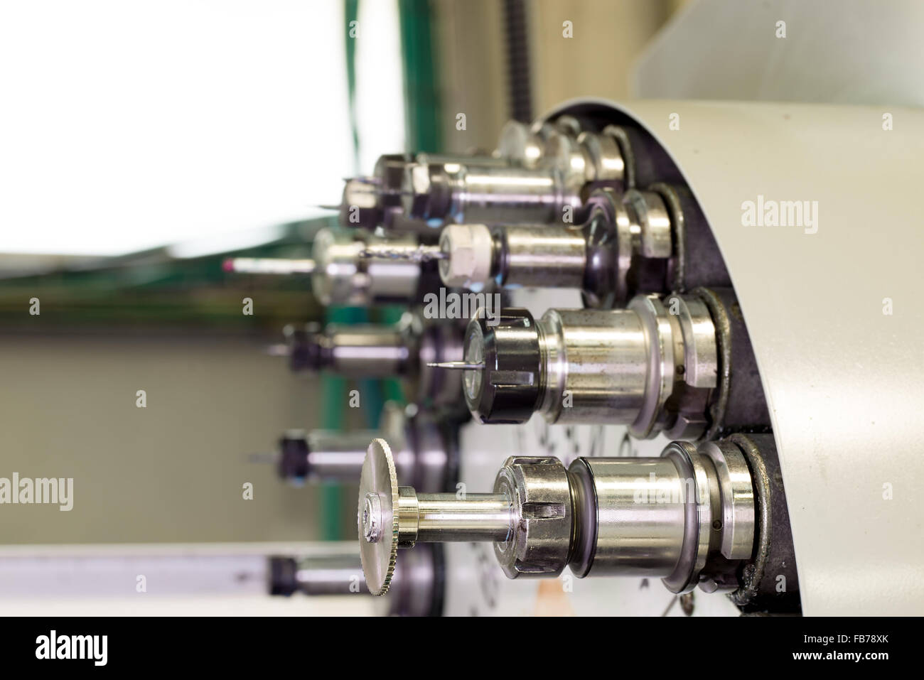 CNC industrial metal work bore cutting tool on automated lathe changer ...