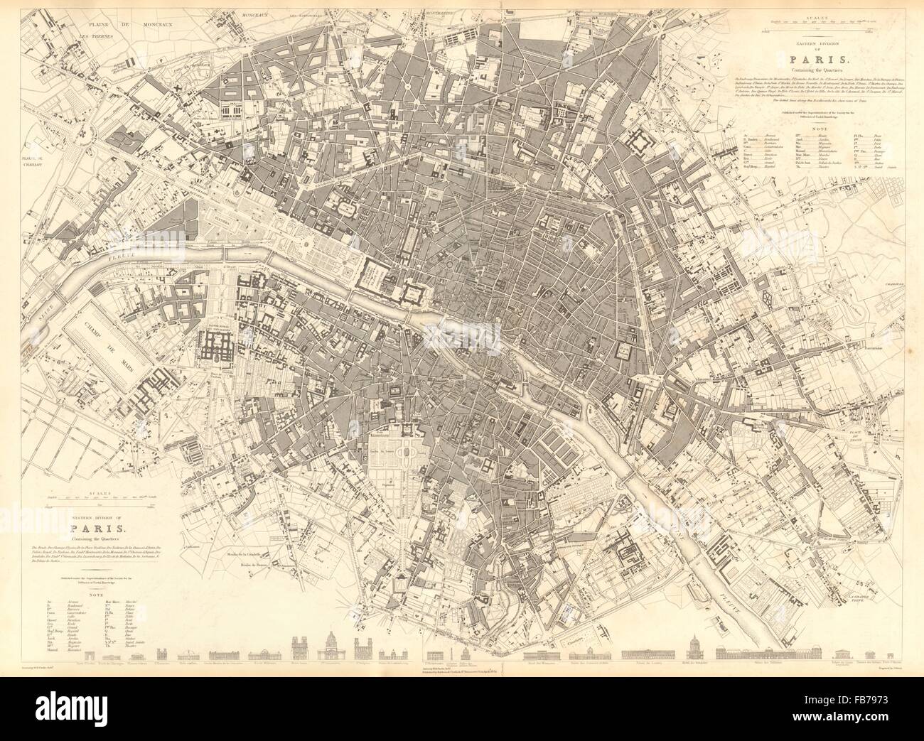 PARIS: Antique town city map plan. LARGE 55 x 40cm. SDUK, 1848 Stock ...