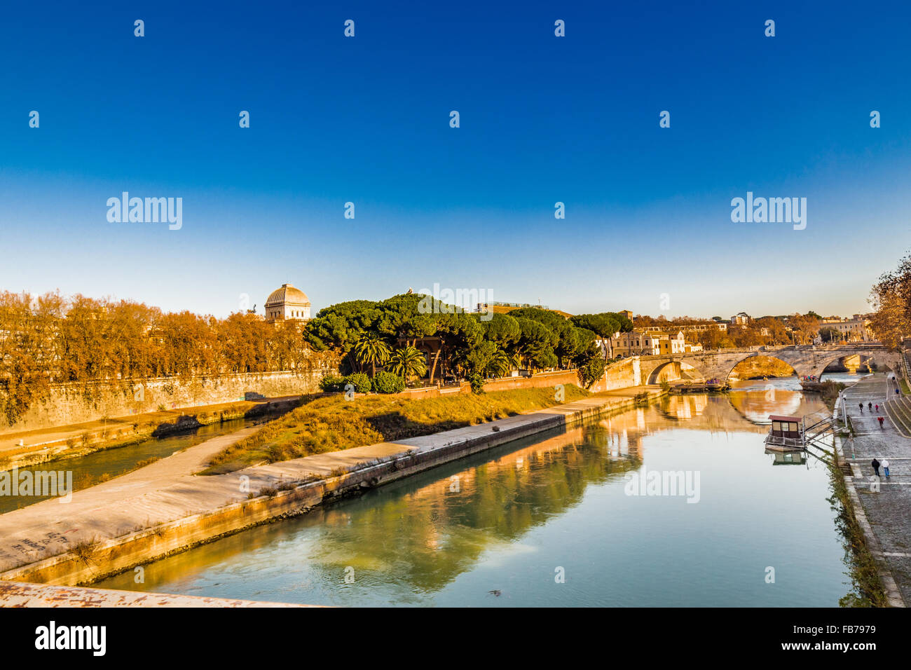 view of the river Tiber, trees, ancient palaces, monuments of ancient ...