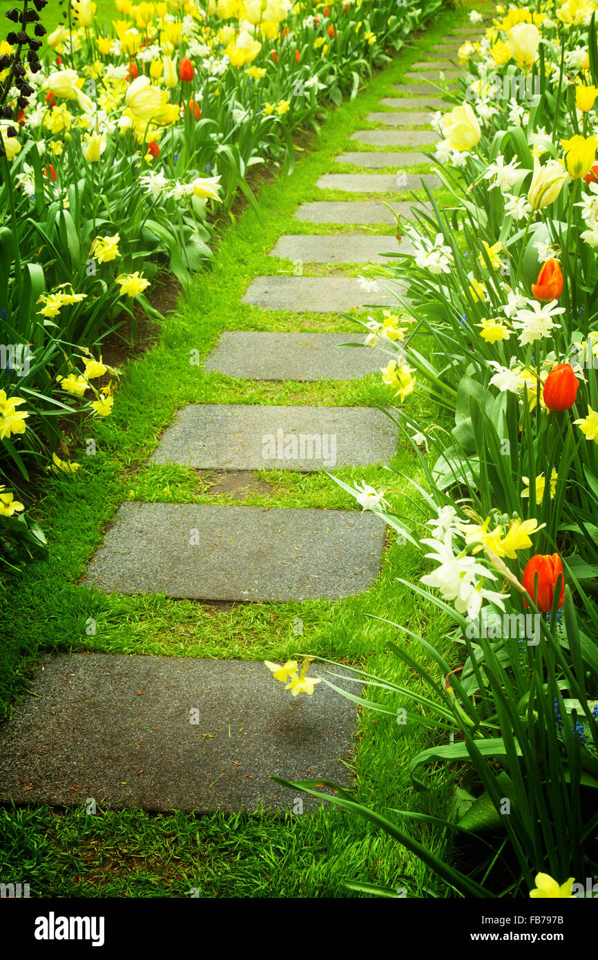 Stone walk way winding in garden Stock Photo - Alamy