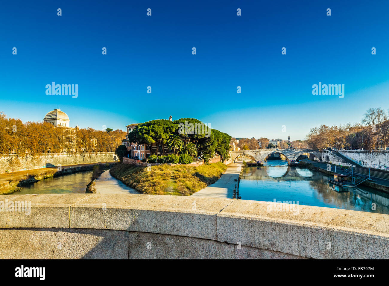 view of the river Tiber, trees, ancient palaces, monuments of ancient ...
