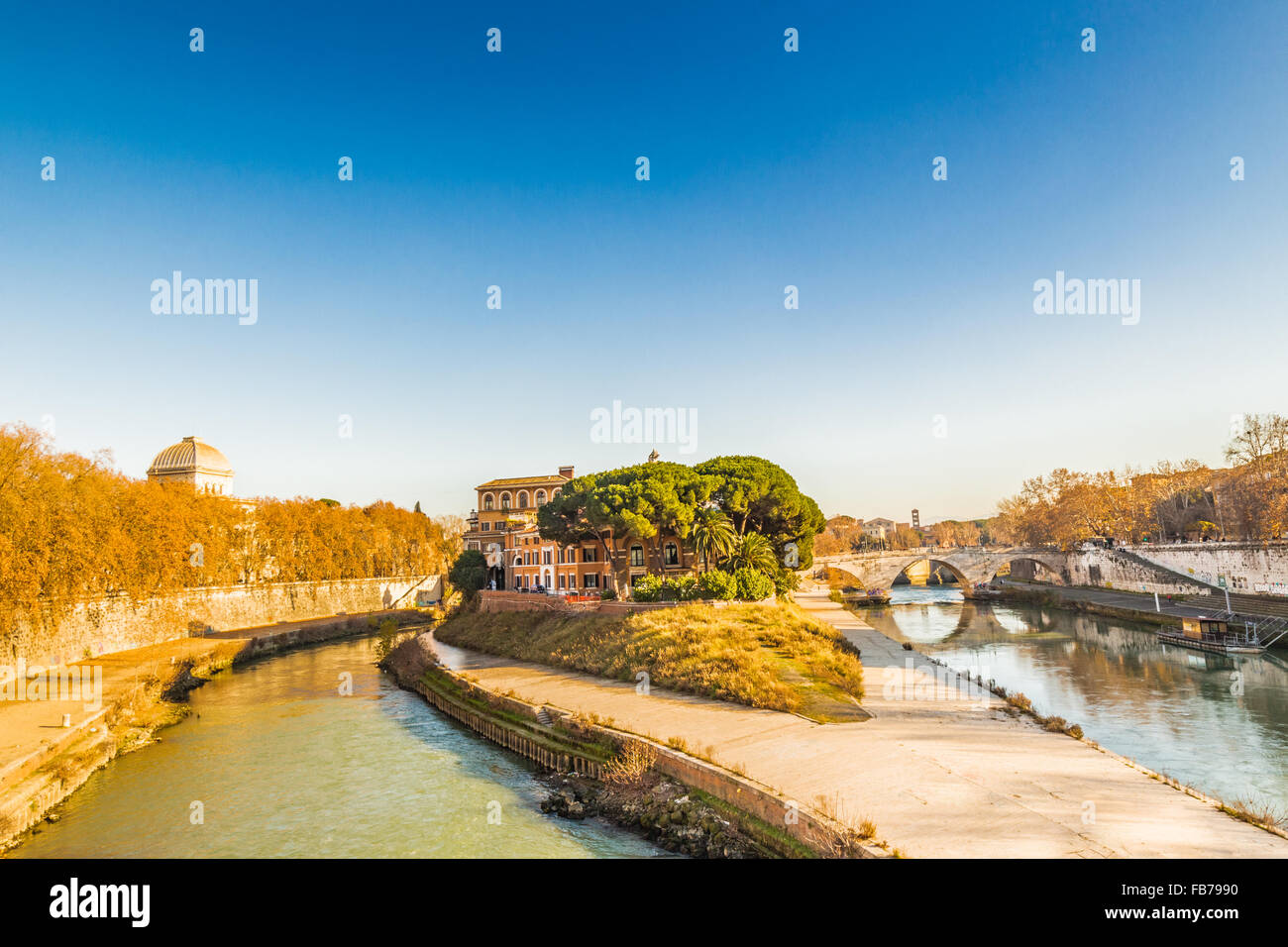 view of the river Tiber, trees, ancient palaces, monuments of ancient ...