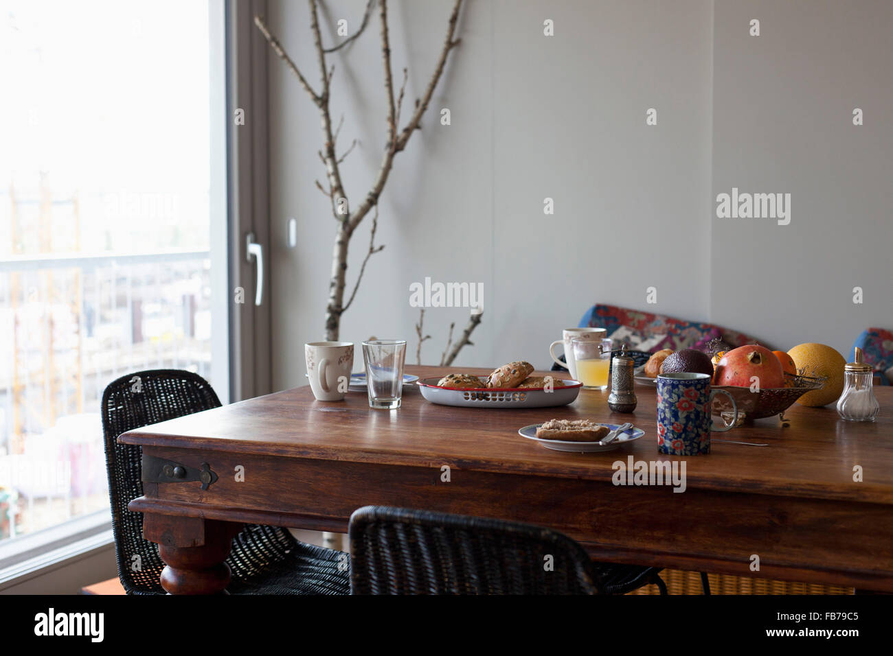 Breakfast on dining table Stock Photo - Alamy