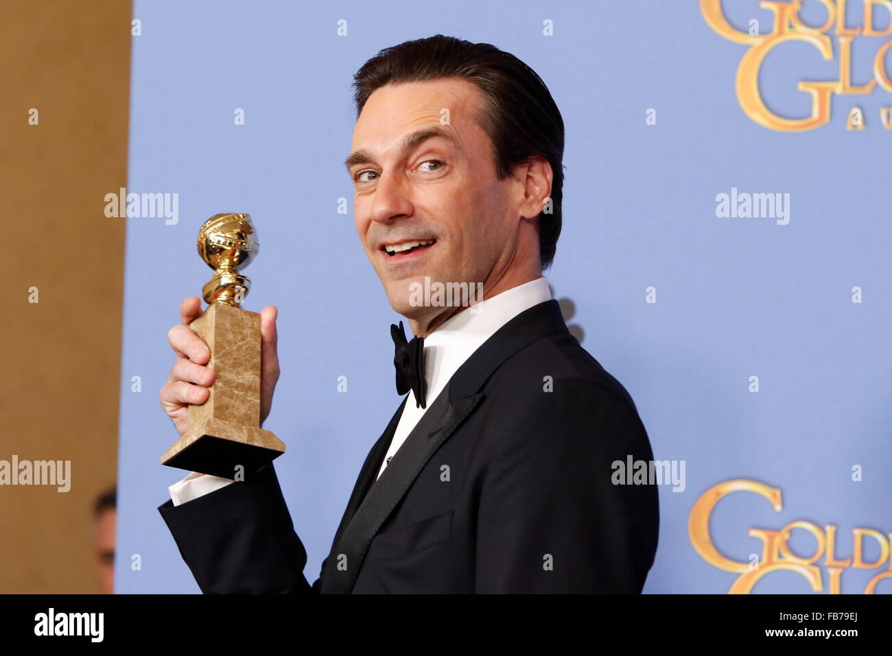 Actor Jon Hamm poses in the press room of the 73rd Annual Golden Globe ...