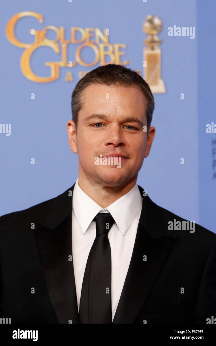 Actor Matt Damon poses in the press room of the 73rd Annual Golden ...