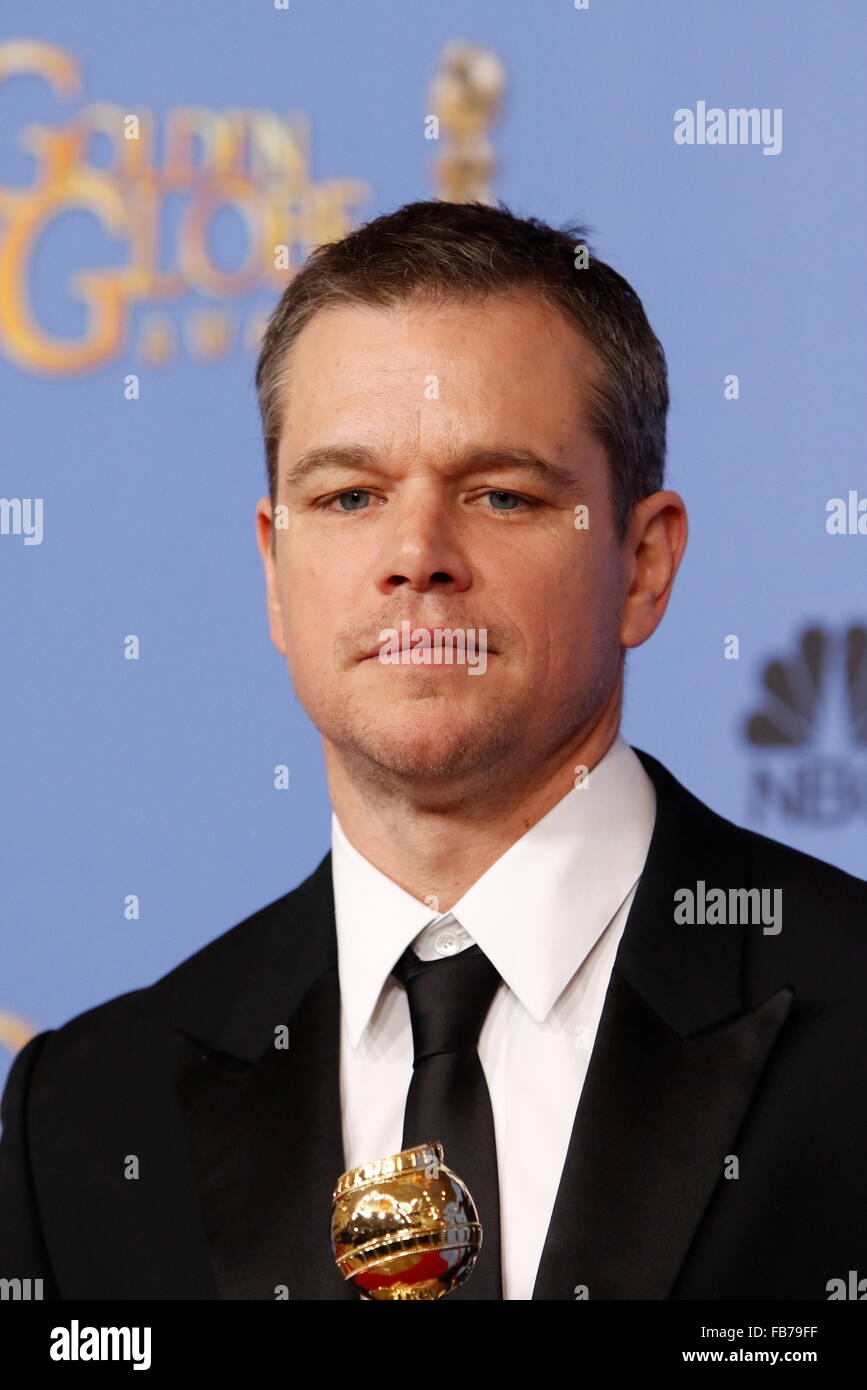 Actor Matt Damon poses in the press room of the 73rd Annual Golden ...
