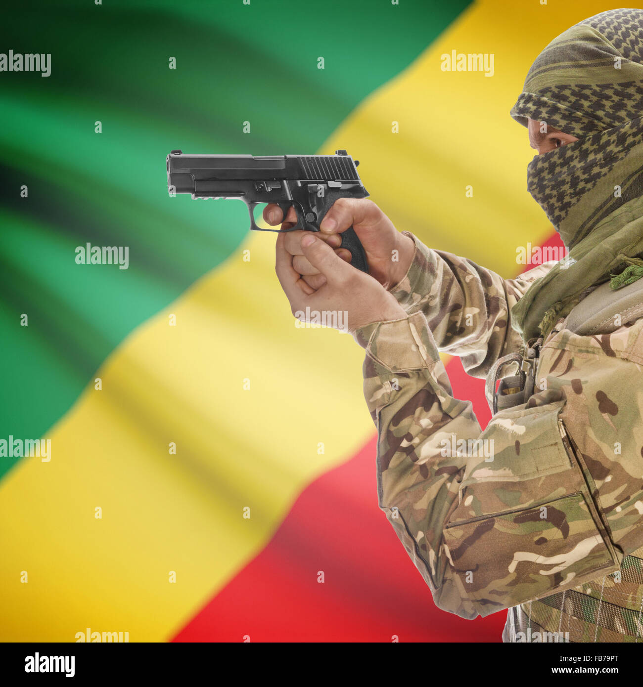 Man with gun in hand and national flag on background series - Congo ...