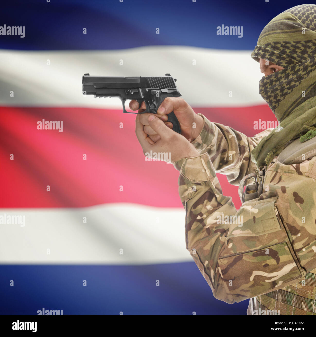 Man with gun in hand and national flag on background series - Costa ...