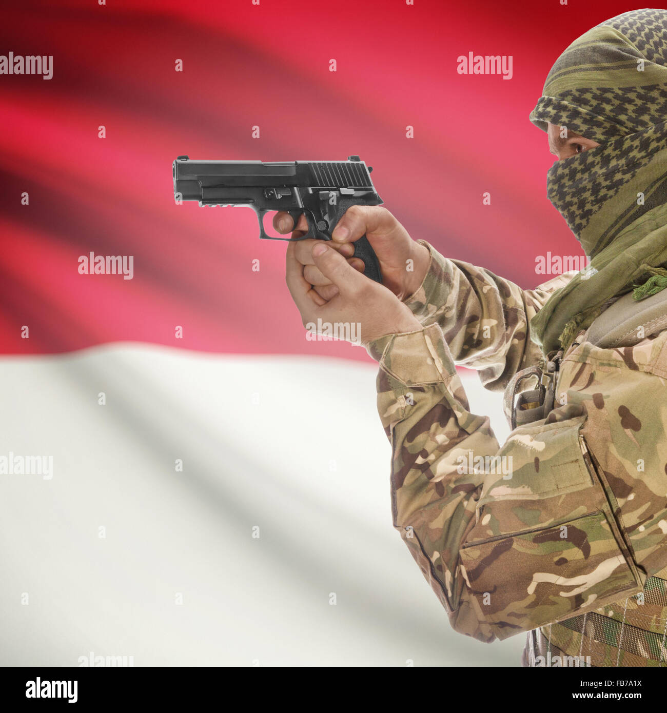 Man with gun in hand and national flag on background series - Monaco ...