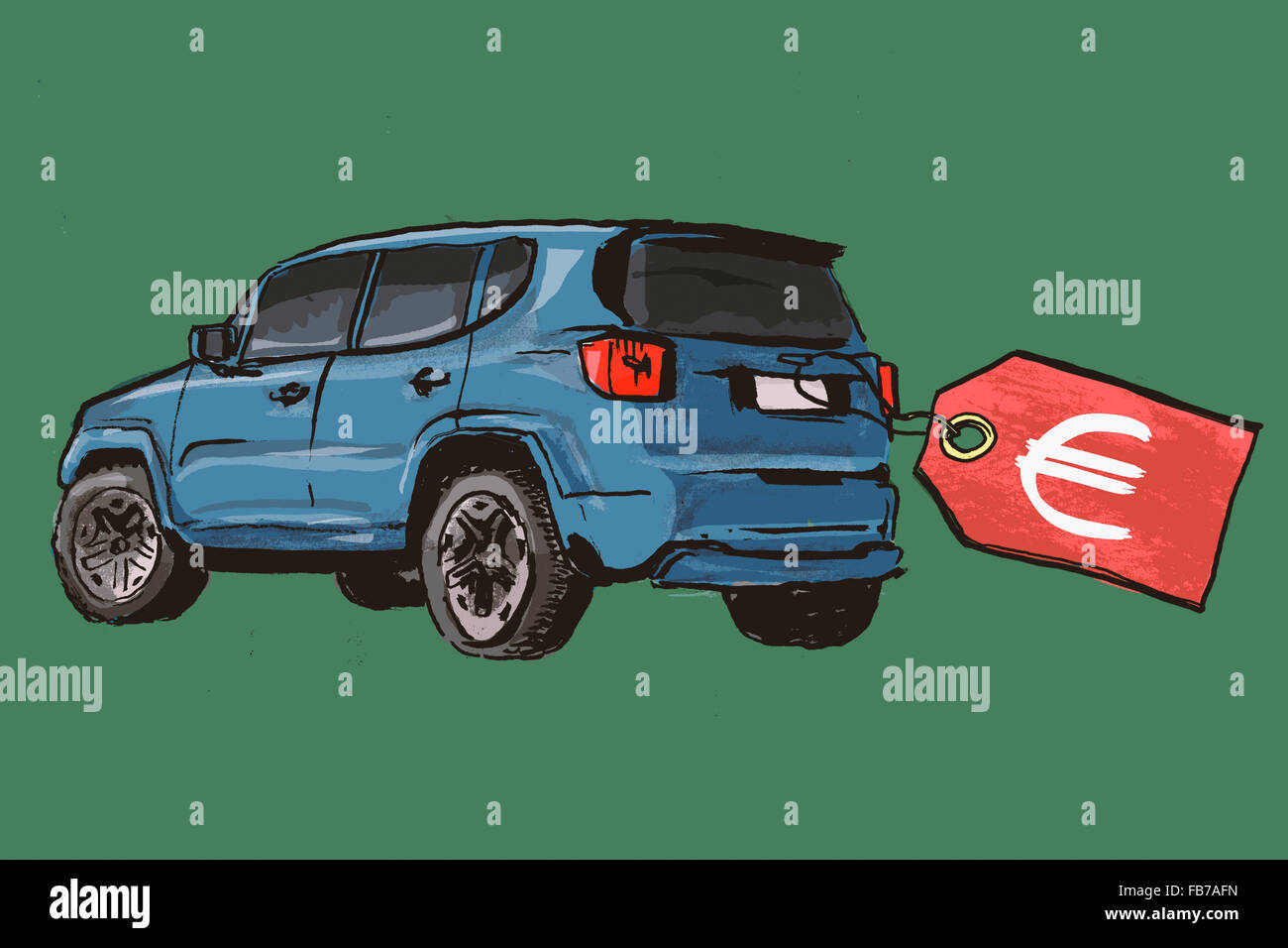 New car with euro price tag on green background Stock Photo - Alamy