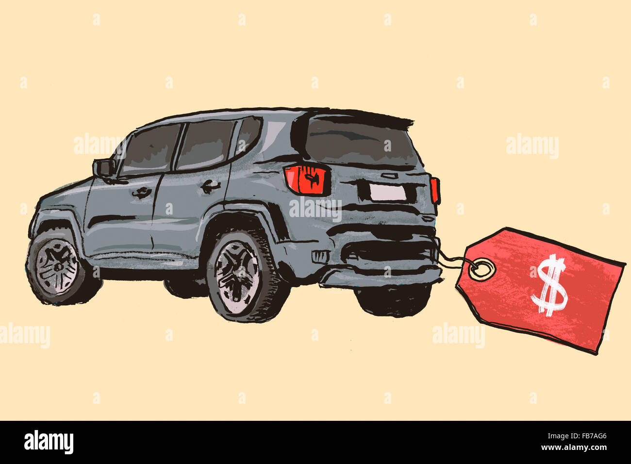 New car with dollar price tag on colored background Stock Photo - Alamy