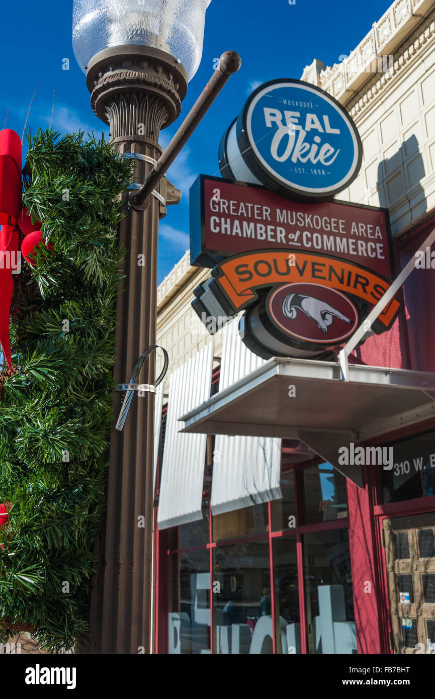 Dwontown signage for Chamber of Commerce in Muskogee, Oklahoma, the ...