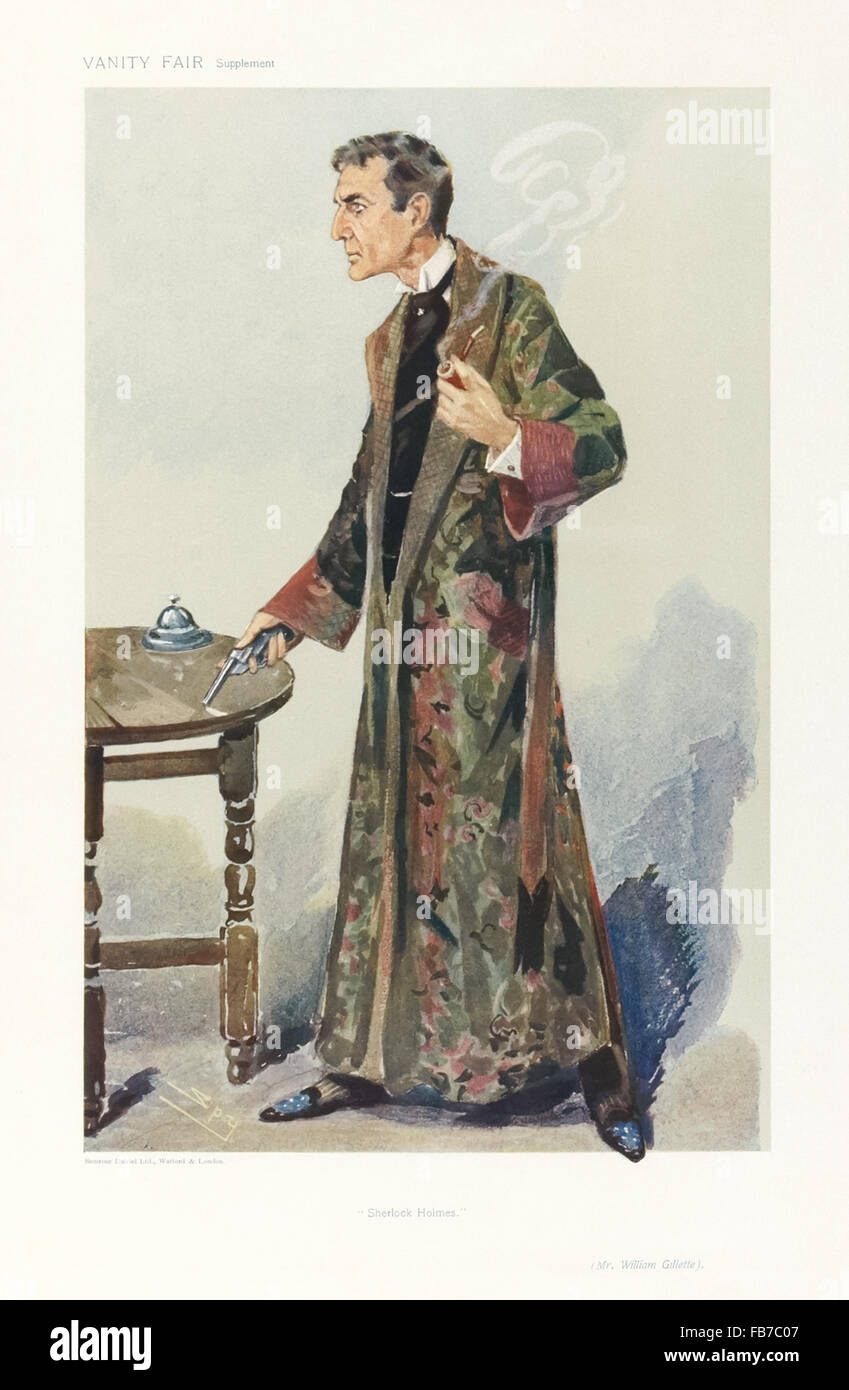 William Gillette (1853-1937) as Sherlock Holmes, caricature by Sir ...