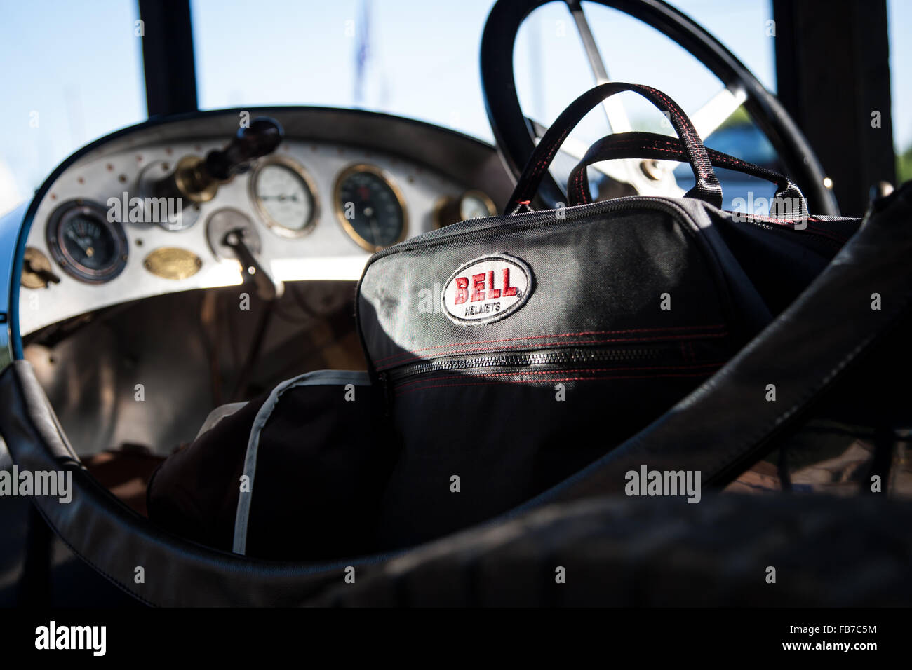 Bell Helmet bag inside a classic car at Shelsley Walsh in the UK Stock ...