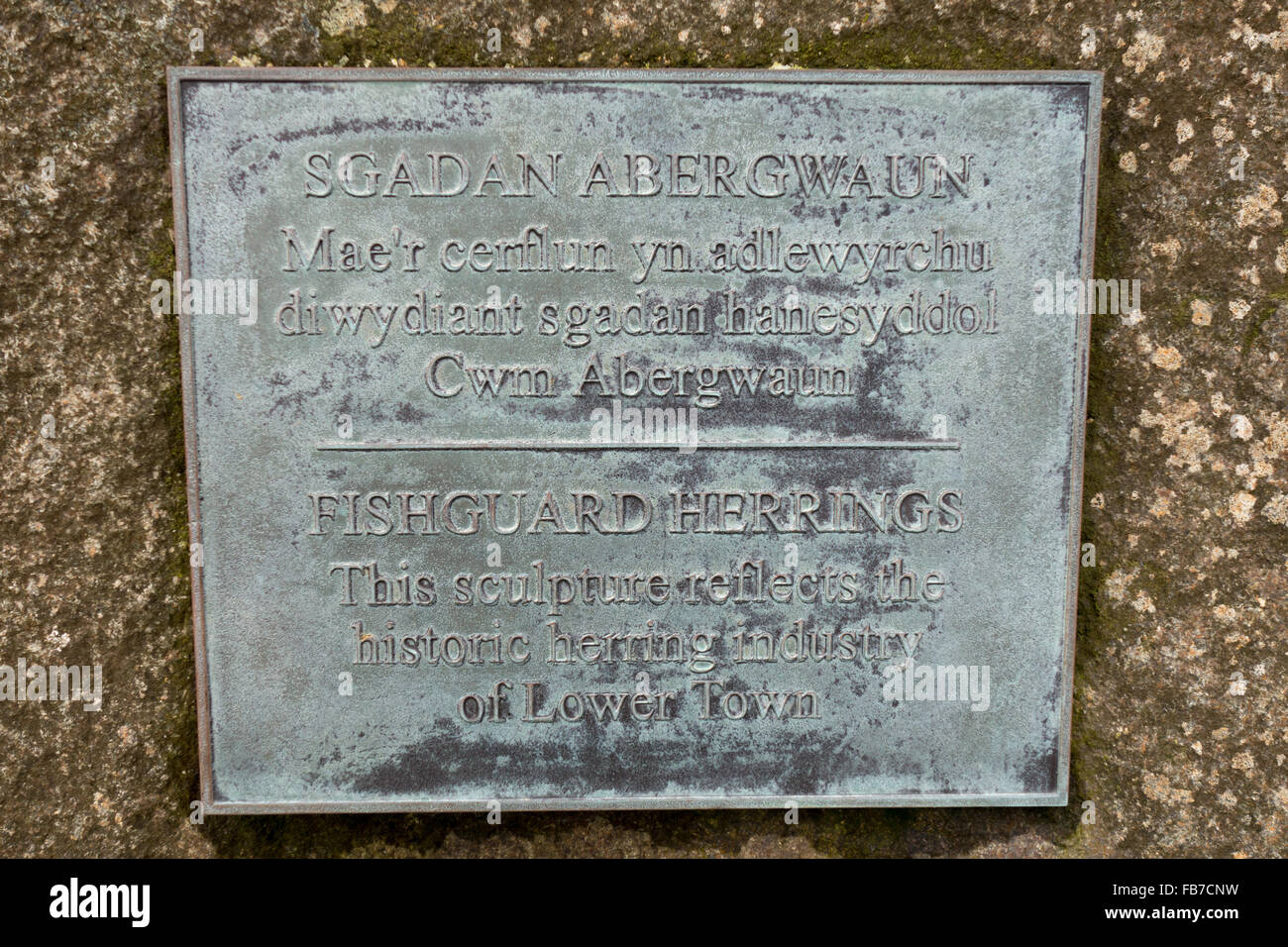 The sign beneath John Cleal's sculpture 'Fishguard Herrings' Stock ...
