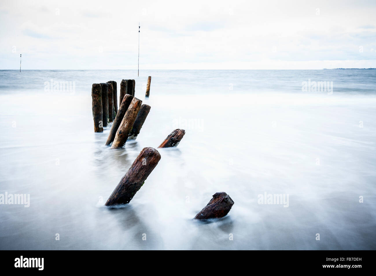 Wooden posts in sea Stock Photo - Alamy