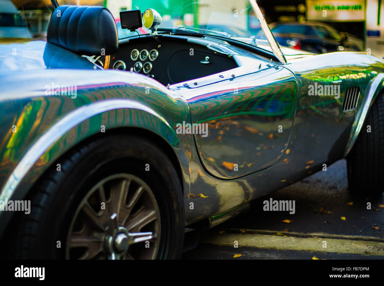 aluminum body convertible AC Cobra rear passenger side view Stock Photo ...