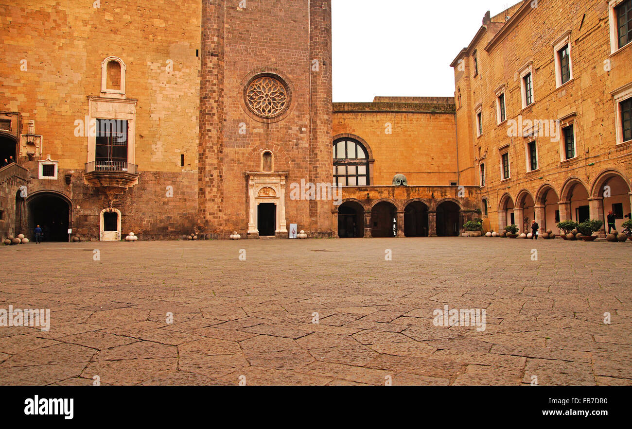 Walls inside the medieval Castel Nuovo -New Castle, one of the most ...