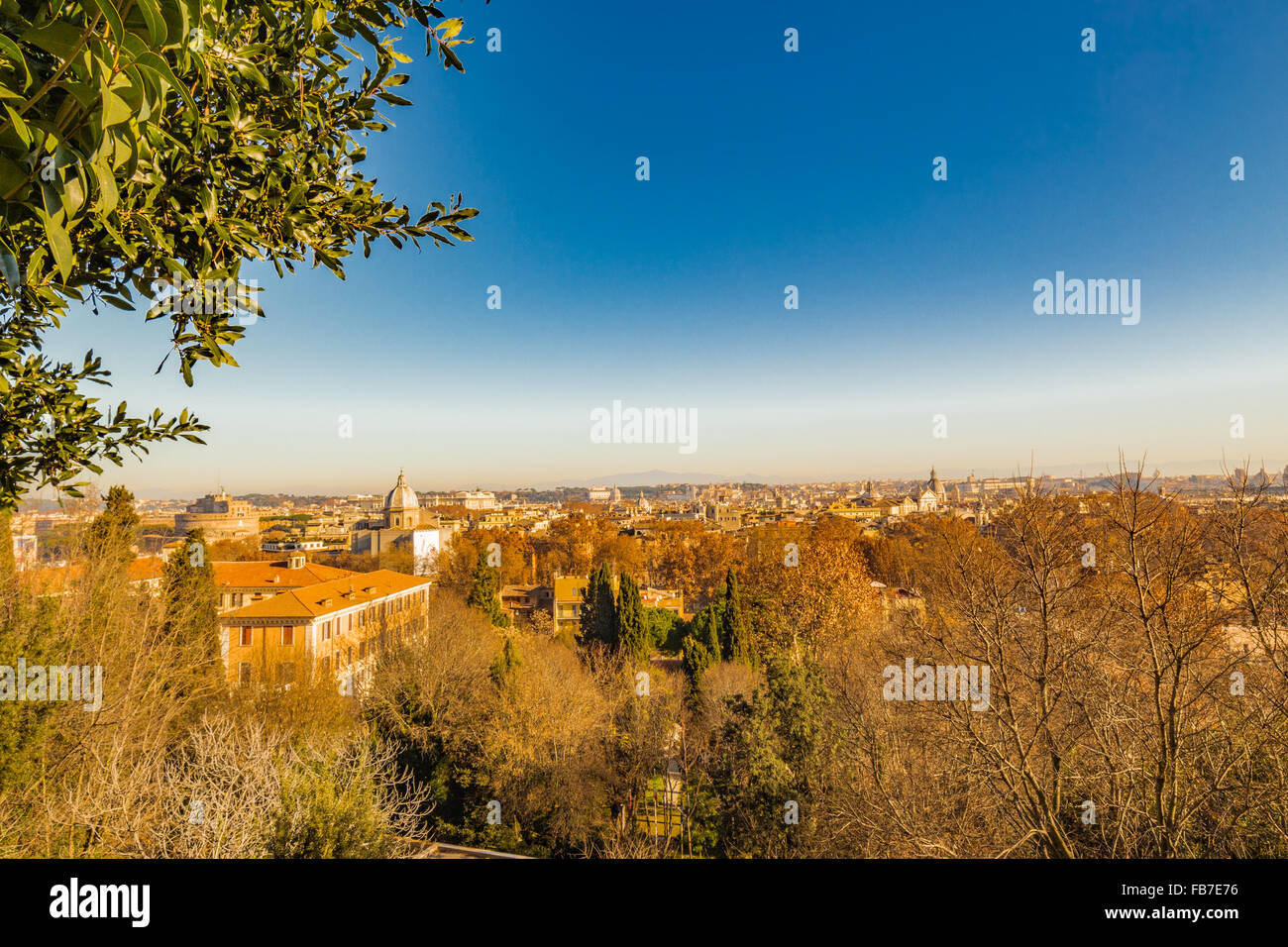 View overlooking the rooftops of Rome, ancient monuments, historic ...
