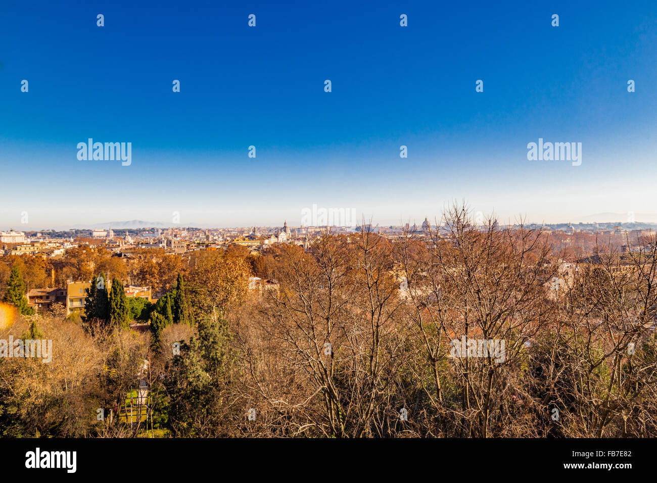 View overlooking the rooftops of Rome, ancient monuments, historic ...