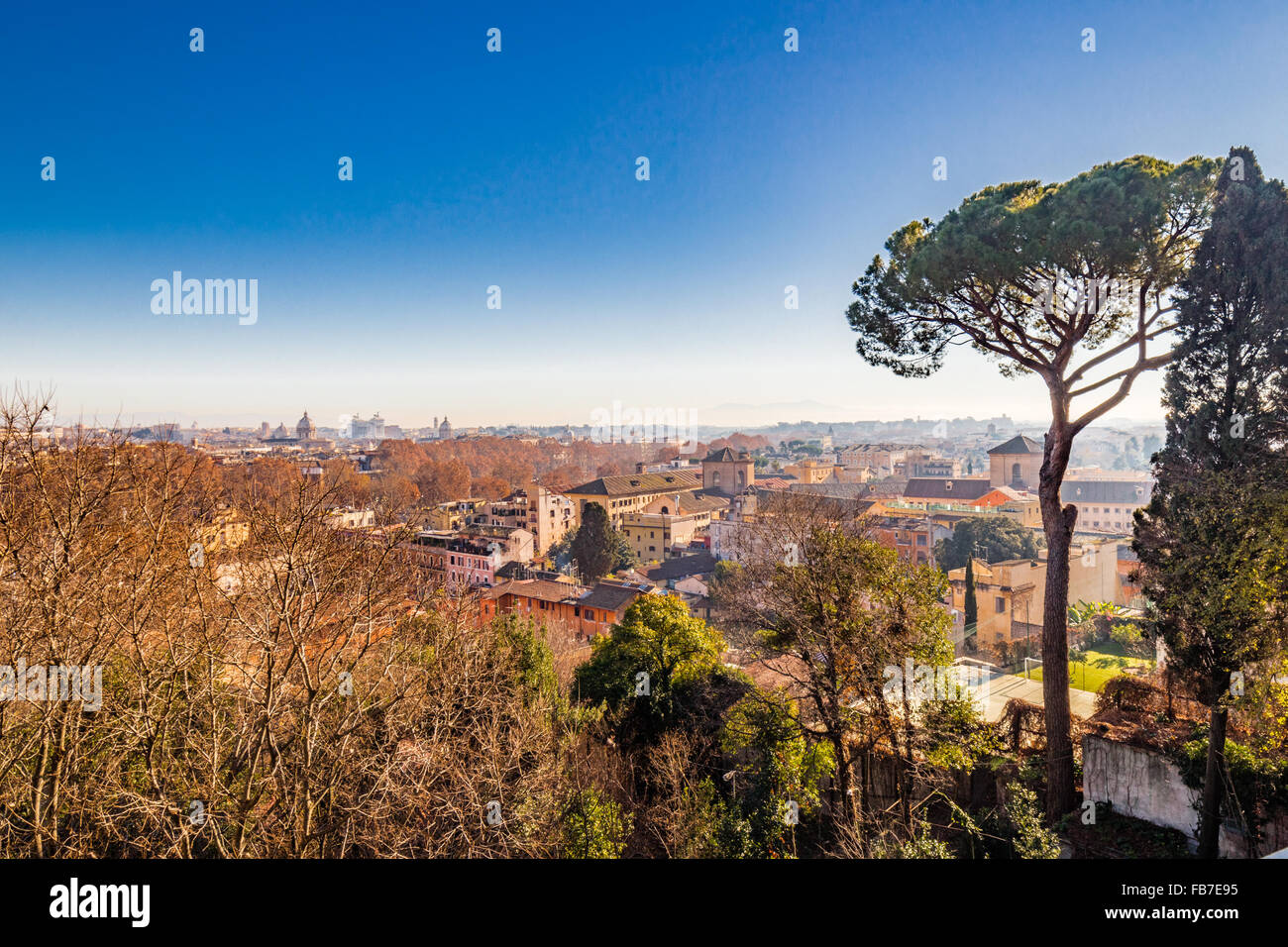 View overlooking the rooftops of Rome, ancient monuments, historic ...